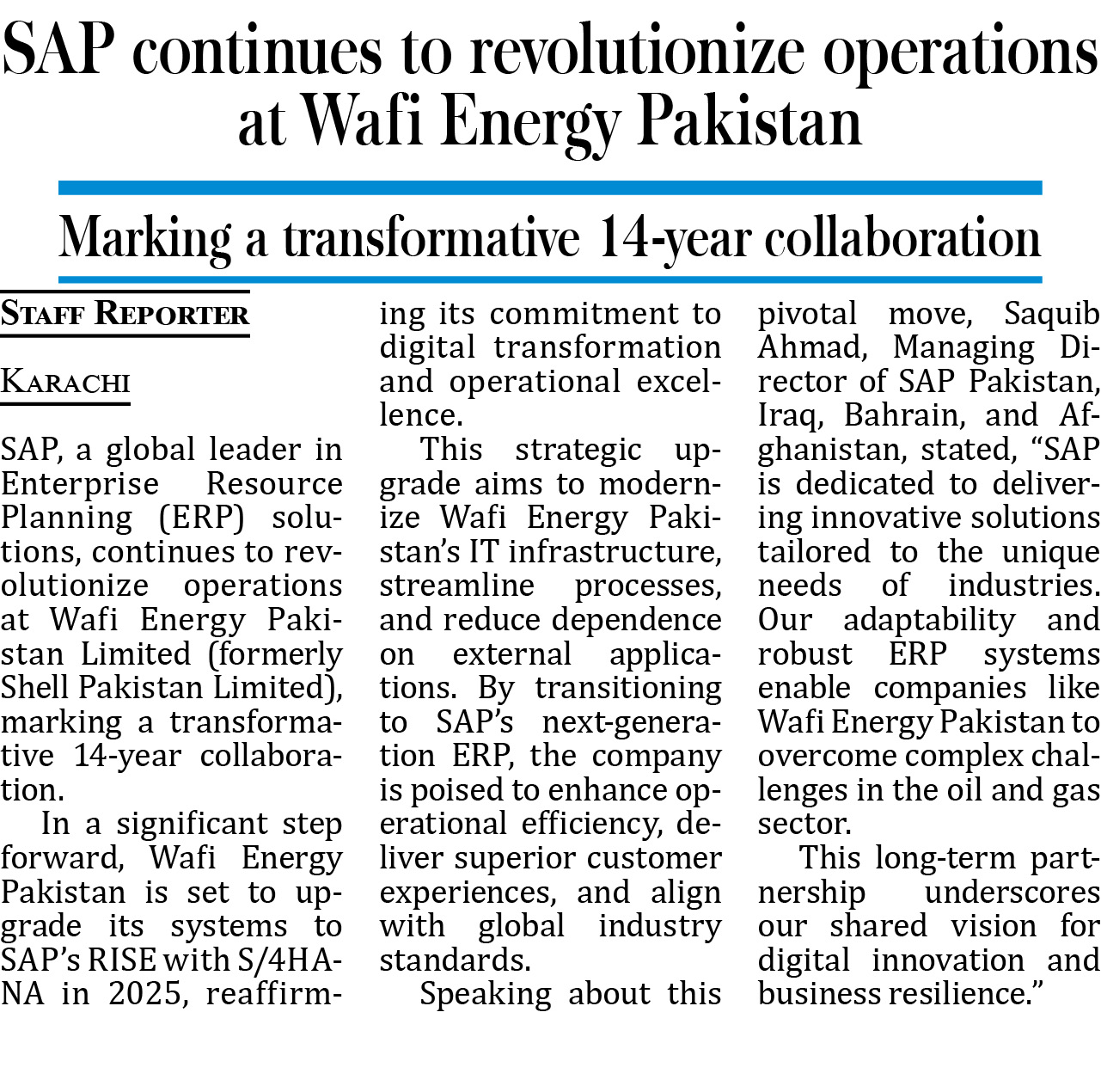 Epaper - Pakistan Observer | SAP continues to revolutionize operations ...